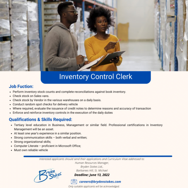 Inventory Control Clerk - Bryden Stokes Limited